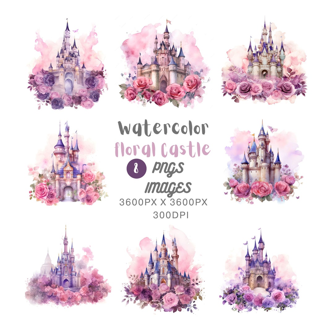 Watercolor Floral Rose Castle Clipart Bundle,commercial Use PNG Files ...
