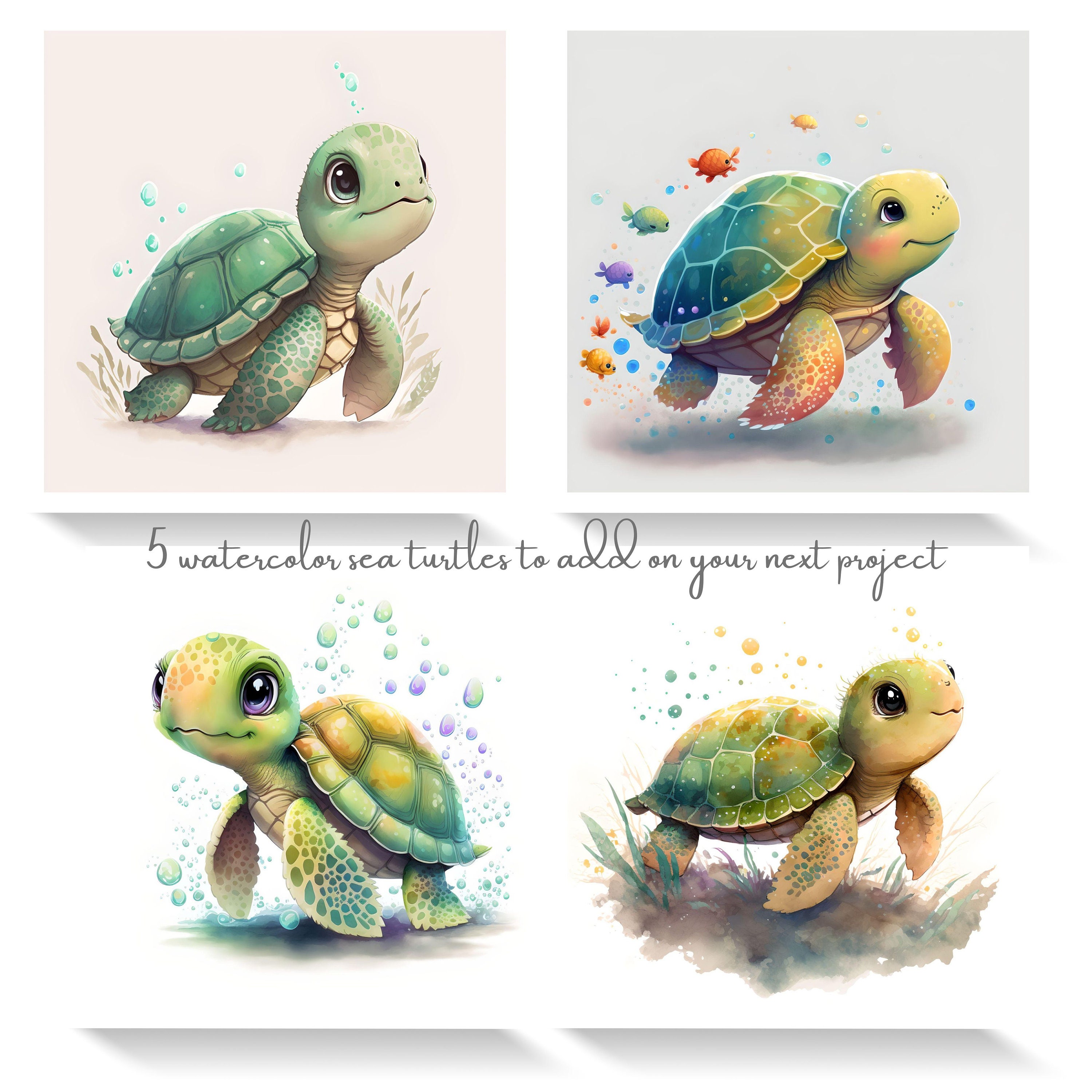 Watercolor Sea Turtles Clipart Bundle for Commercial Use Nursery Decor ...