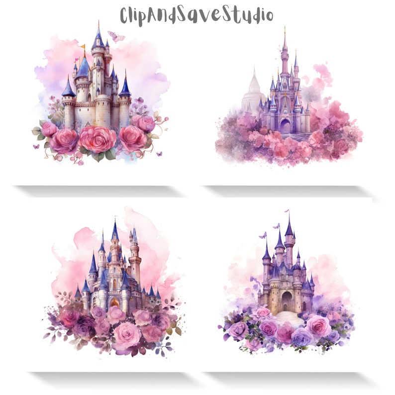 Watercolor Floral Rose Castle Clipart Bundle,commercial Use PNG Files ...