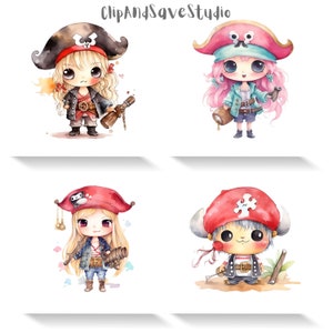 Watercolor Kawaii Pirate Clipart Bundle for Commercial Use,png Files ...