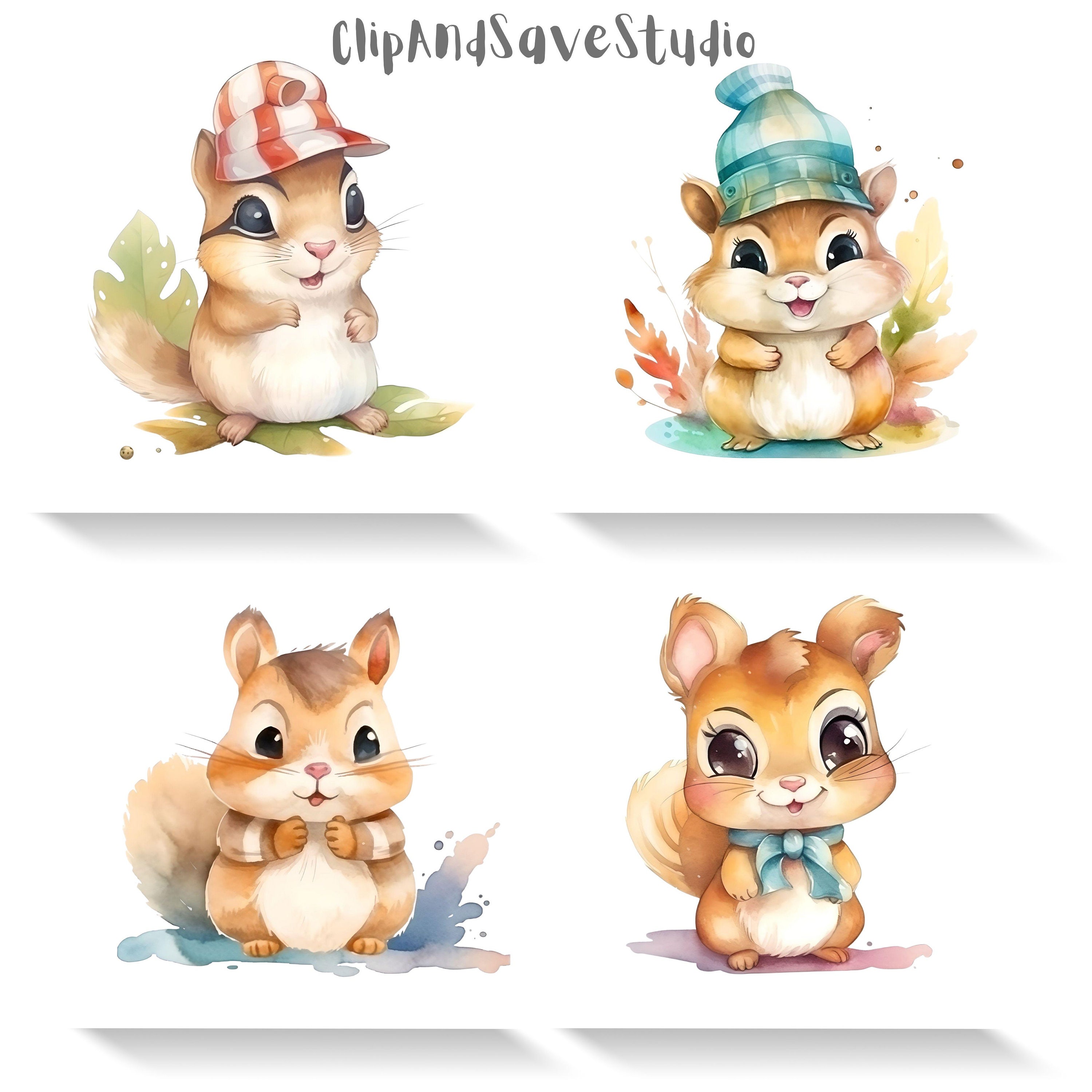 Watercolor Cute Kawaii Chipmunks Clipart Bundle,commercial Use Png ...