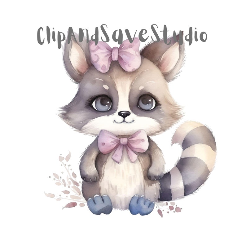 Watercolor Cute Kawaii Raccoon Clipart Bundlecommercial - Etsy