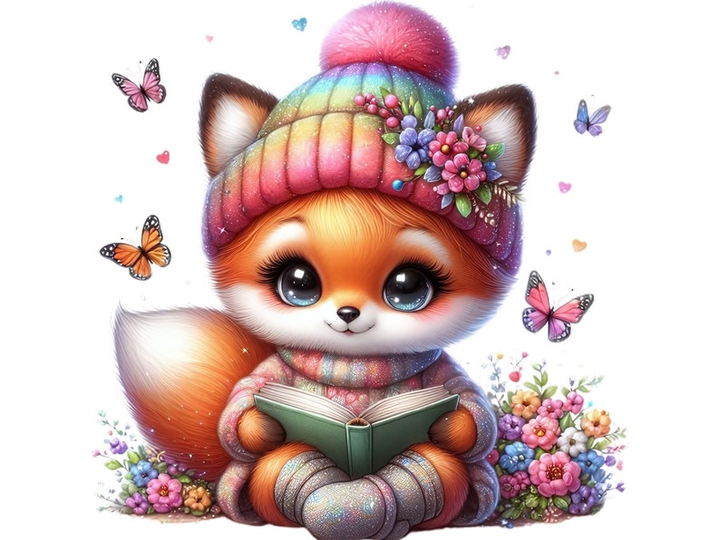 Spring Pastel Watercolor Clipart Bundle Glittery Kawaii Floral Fox ...