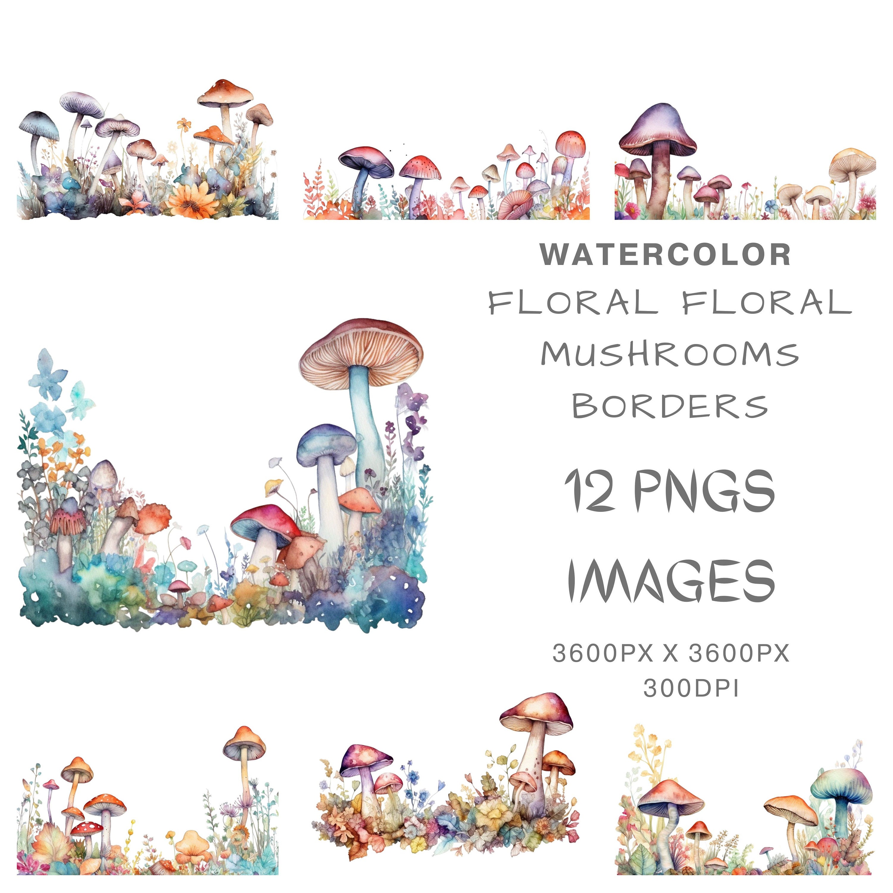 Boho Watercolor Floral Mushrooms Clipart Bundle for Weddings - Etsy