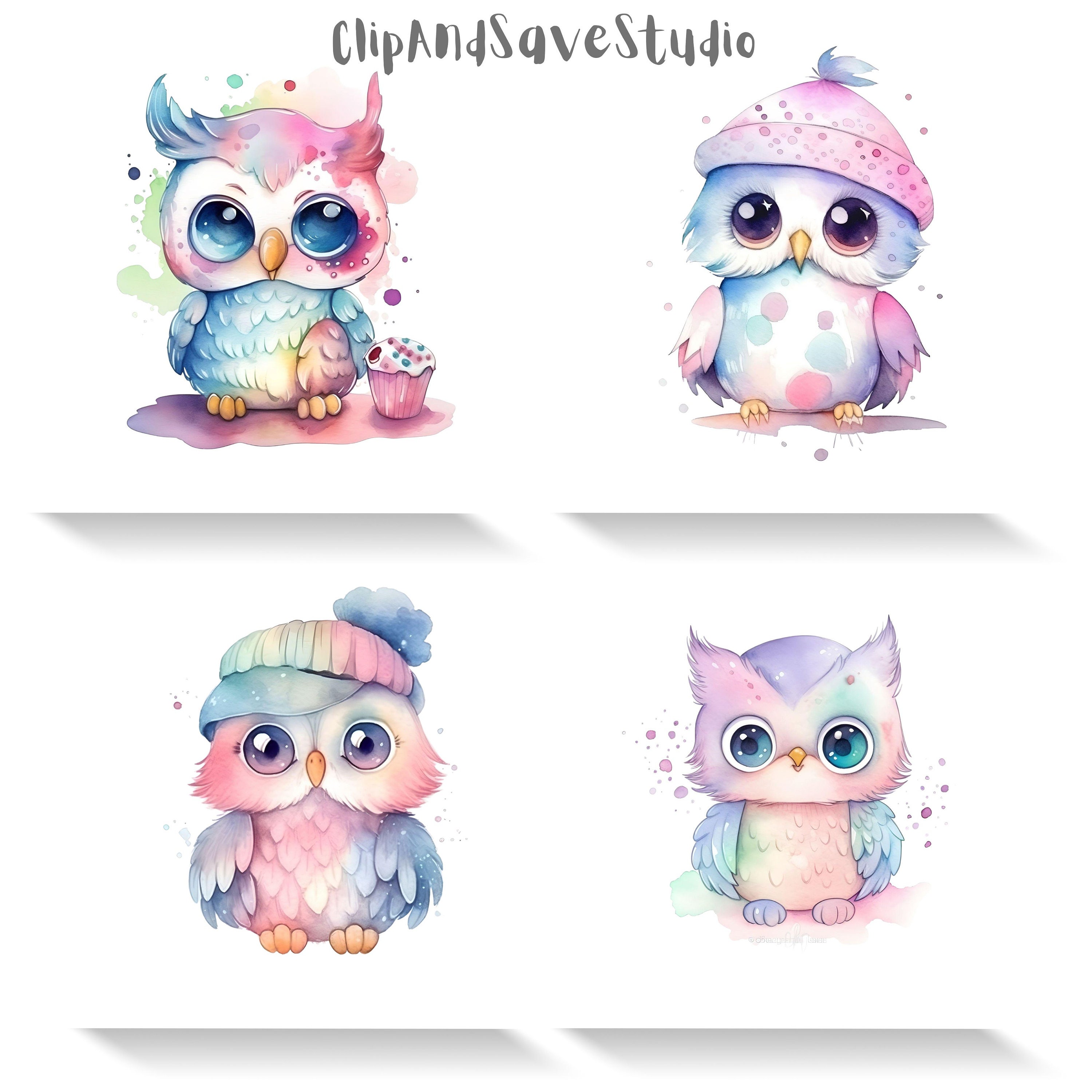 Watercolor Kawaii Owl Clipart Bundle Commercial Use Planner - Etsy