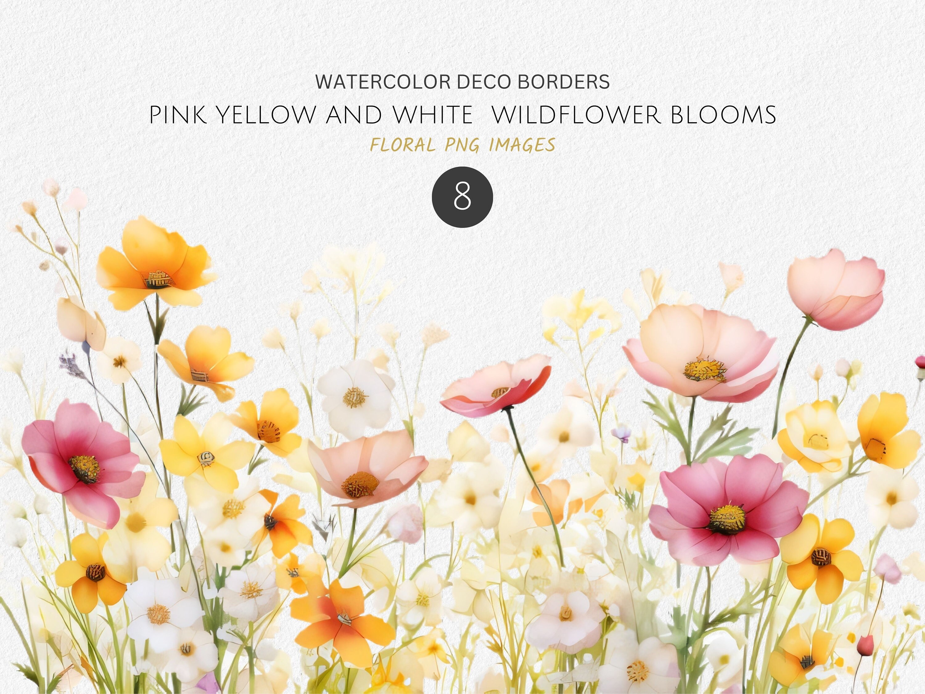 Pink Yellow White Flowers Clipart Bundle Watercolor Borders, Wedding ...