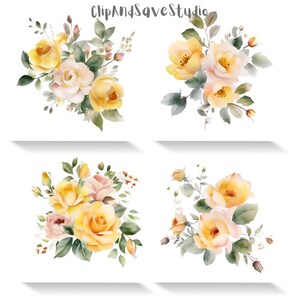 Yellow Rose Clipart Bundle, Watercolor Floral Graphics, Digital ...