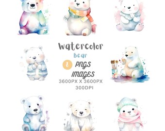 Watercolor Polar Bears Clipart Polar Bear Family Clip Art - Etsy