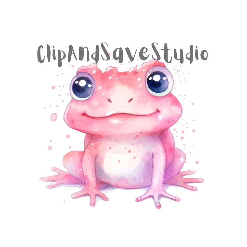 Watercolor Cute Kawaii Pink Frog Clipart Bundle Commercial - Etsy