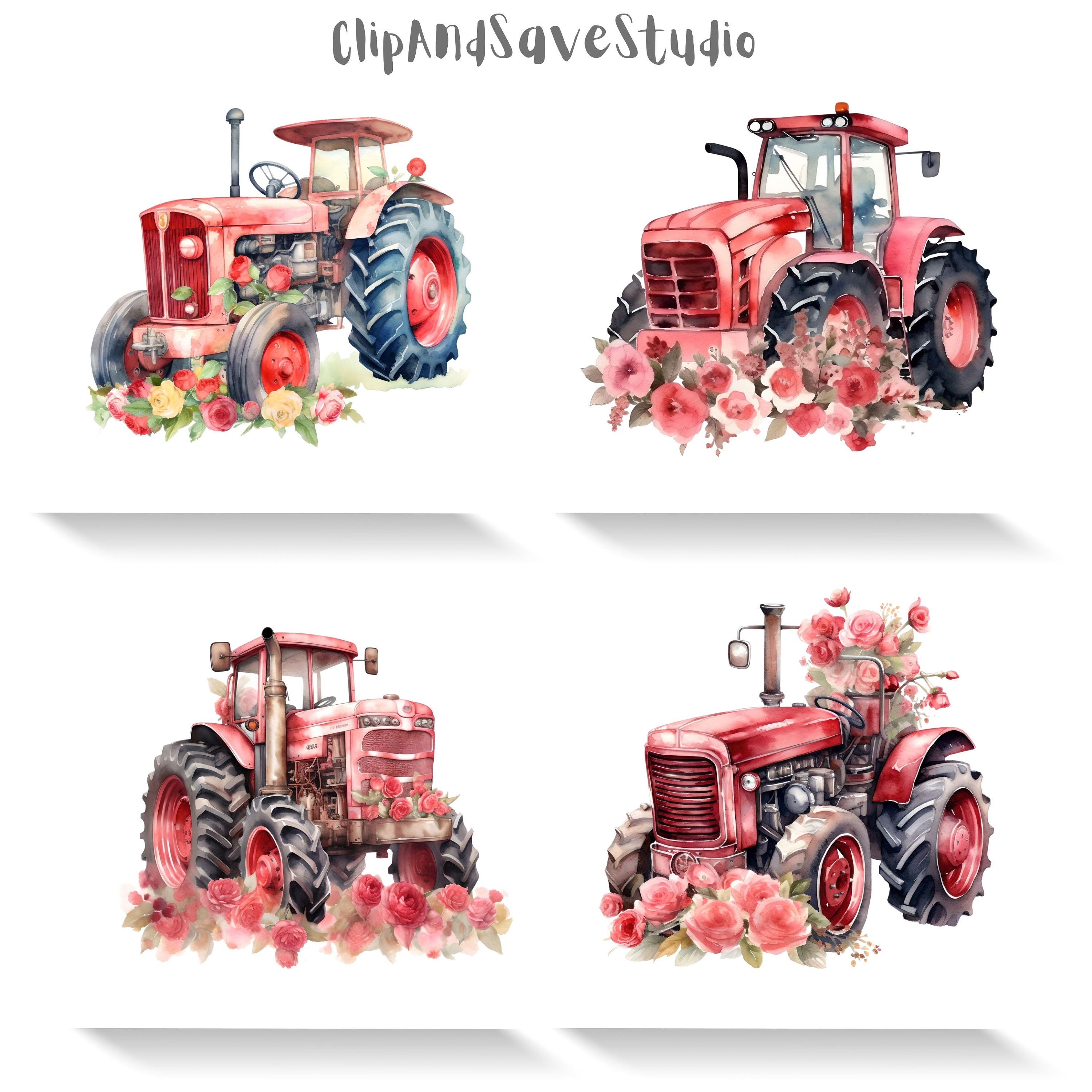 Watercolor Floral Tractor Clipart Bundle Commercial Use PNG Files ...