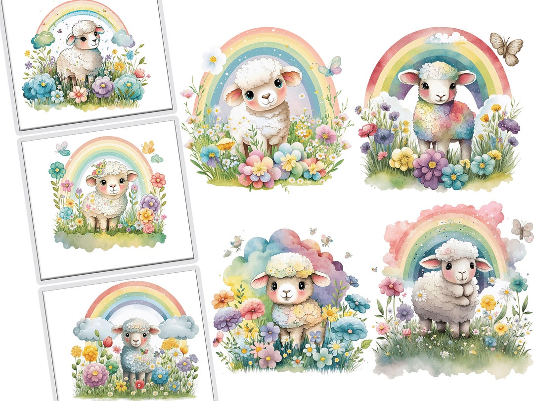 Watercolor Baby Lamb Nursery Bundle Design Print Easter PNG, Sheep SVG ...