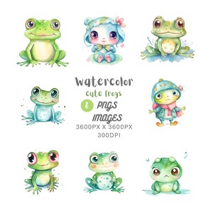 Watercolor Cute Kawaii Frog Clipart Bundle for Commercial Use ...