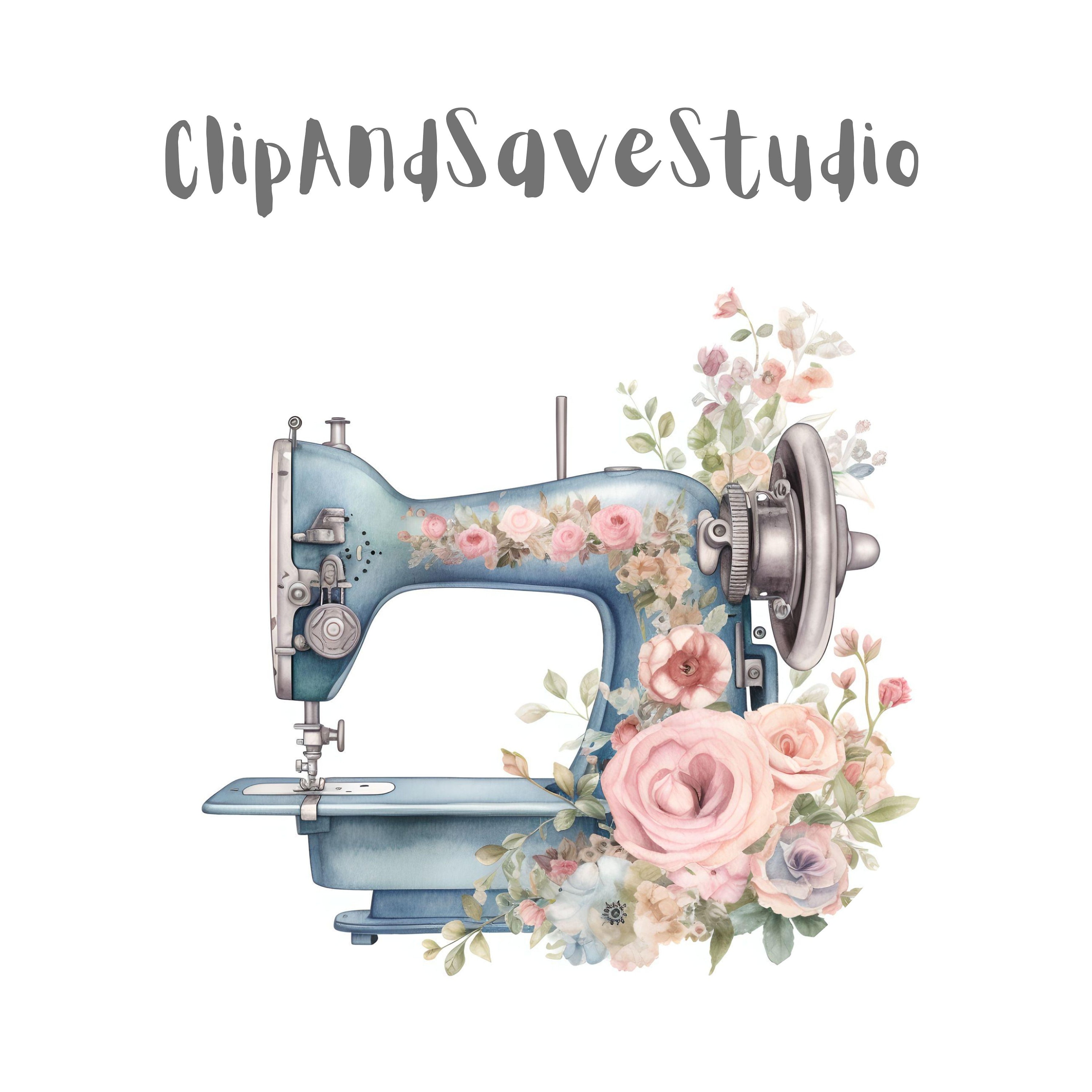 Watercolor Floral Vintage Sewing Machine Clipart - Etsy