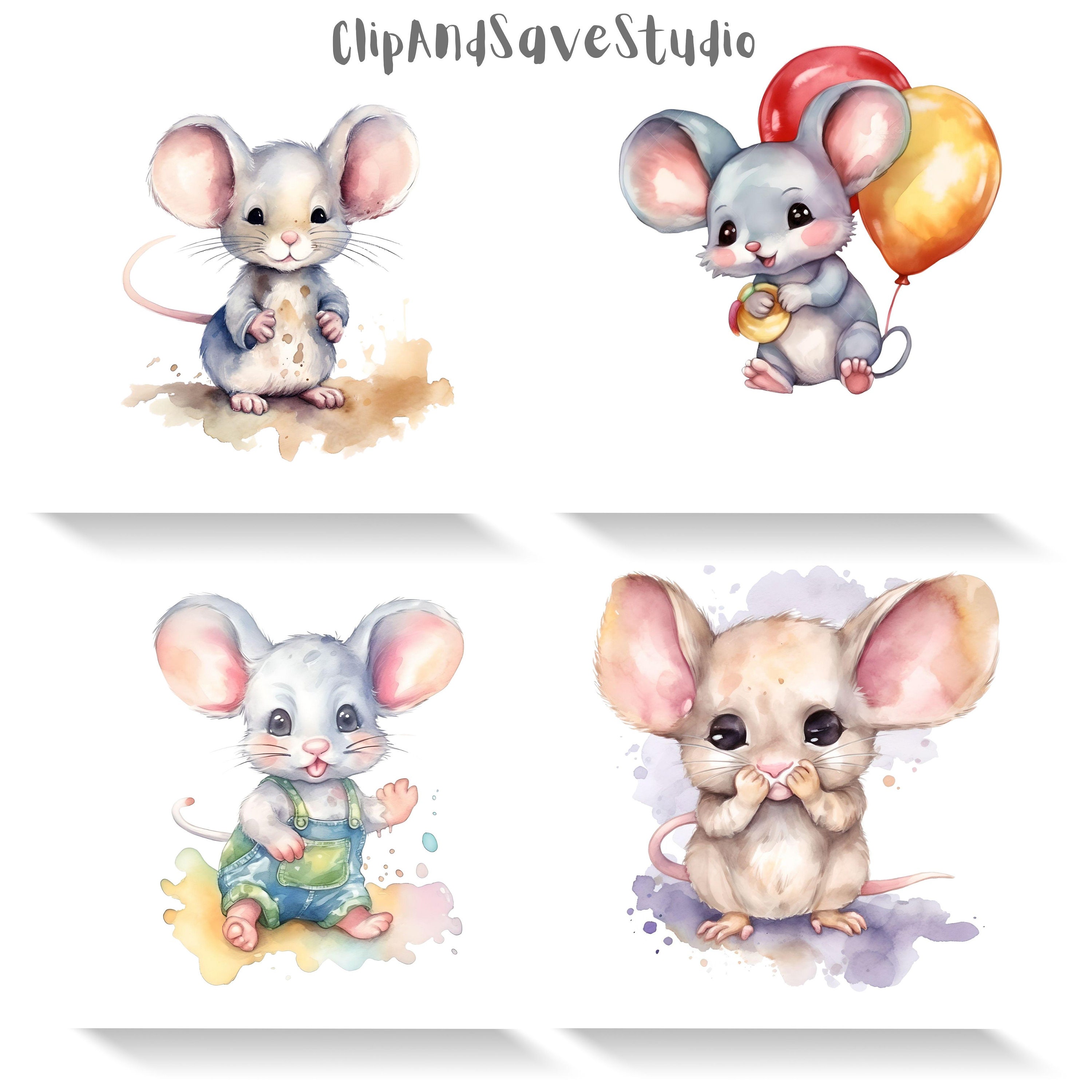 Watercolor Cute Kawaii Mouse Clipart Bundle Commercial Use - Etsy
