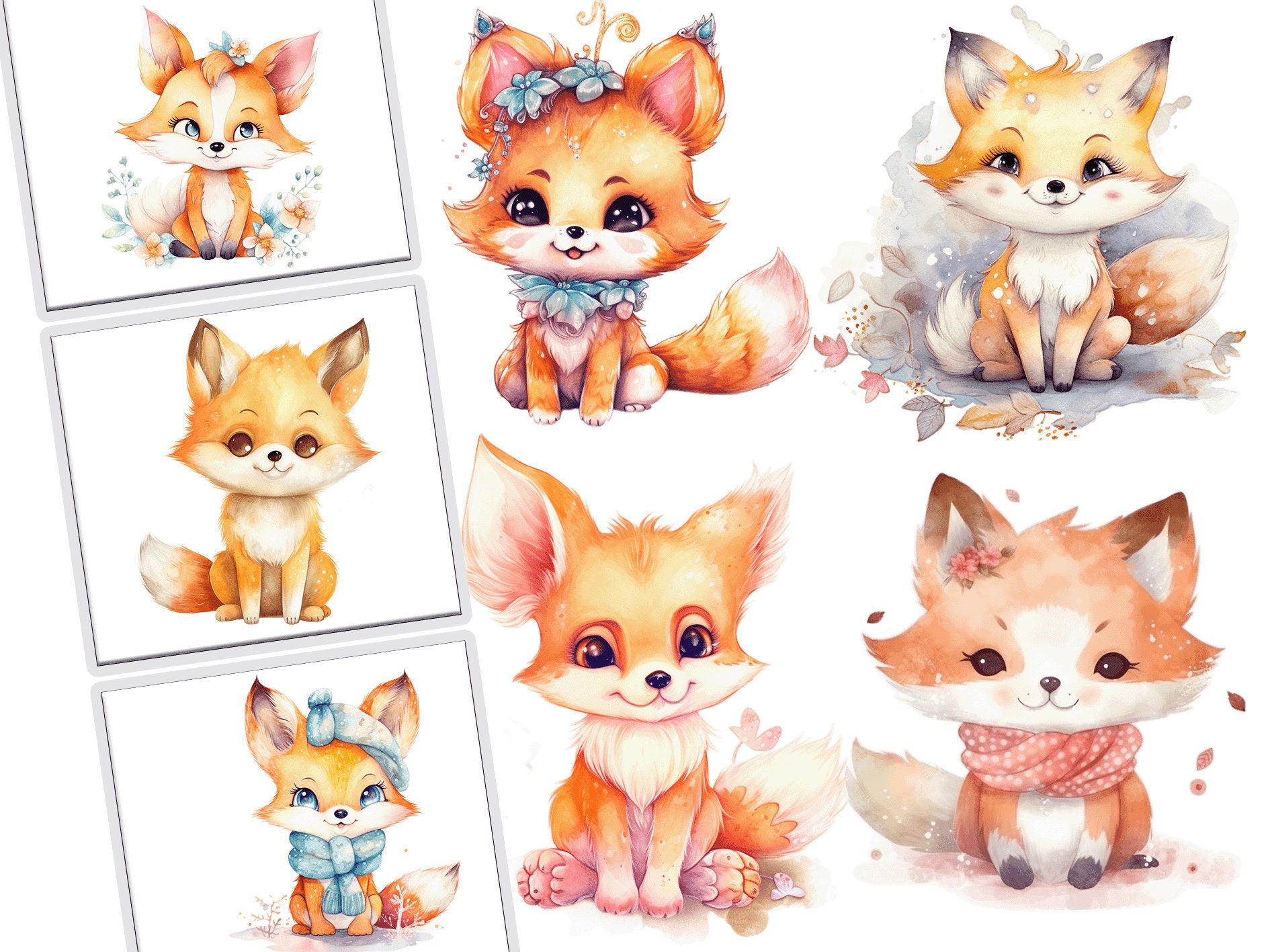Playful Watercolor Fox Clipart Bundle Sublimation PNG - Etsy