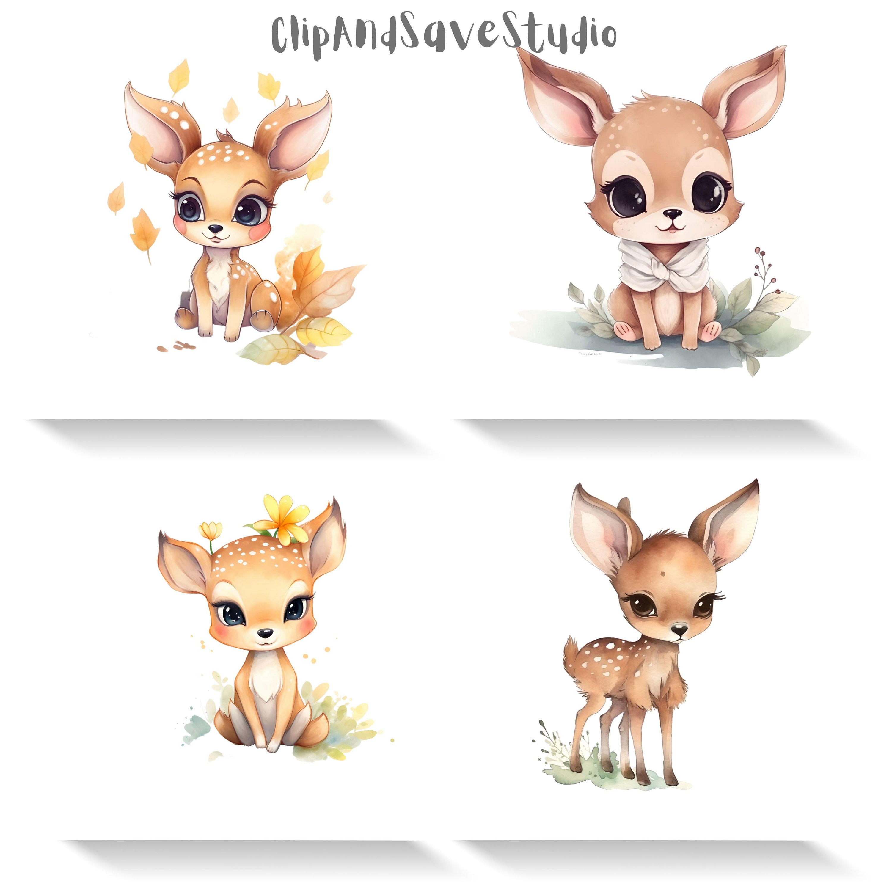 Watercolor Cute Kawaii Fawn Clipart Bundle Ommercial Use PNG - Etsy