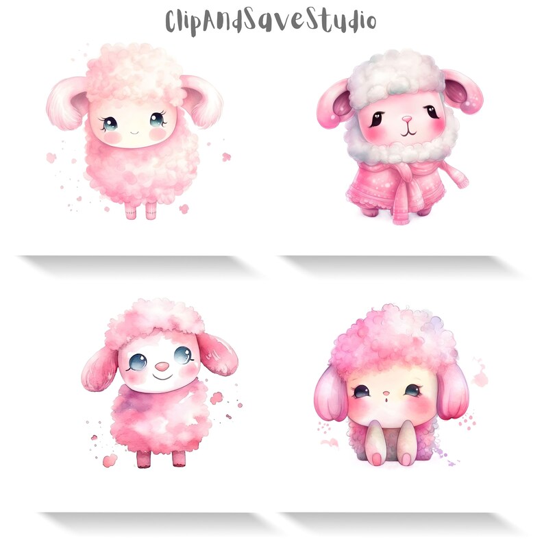 Watercolor Commercial Use Clipart Cute Pink Sheep Clip Art Set,pink ...