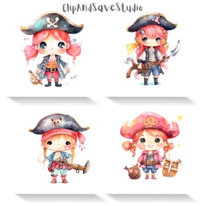 Watercolor Kawaii Pirate Clipart Bundle for Commercial Use,png Files ...