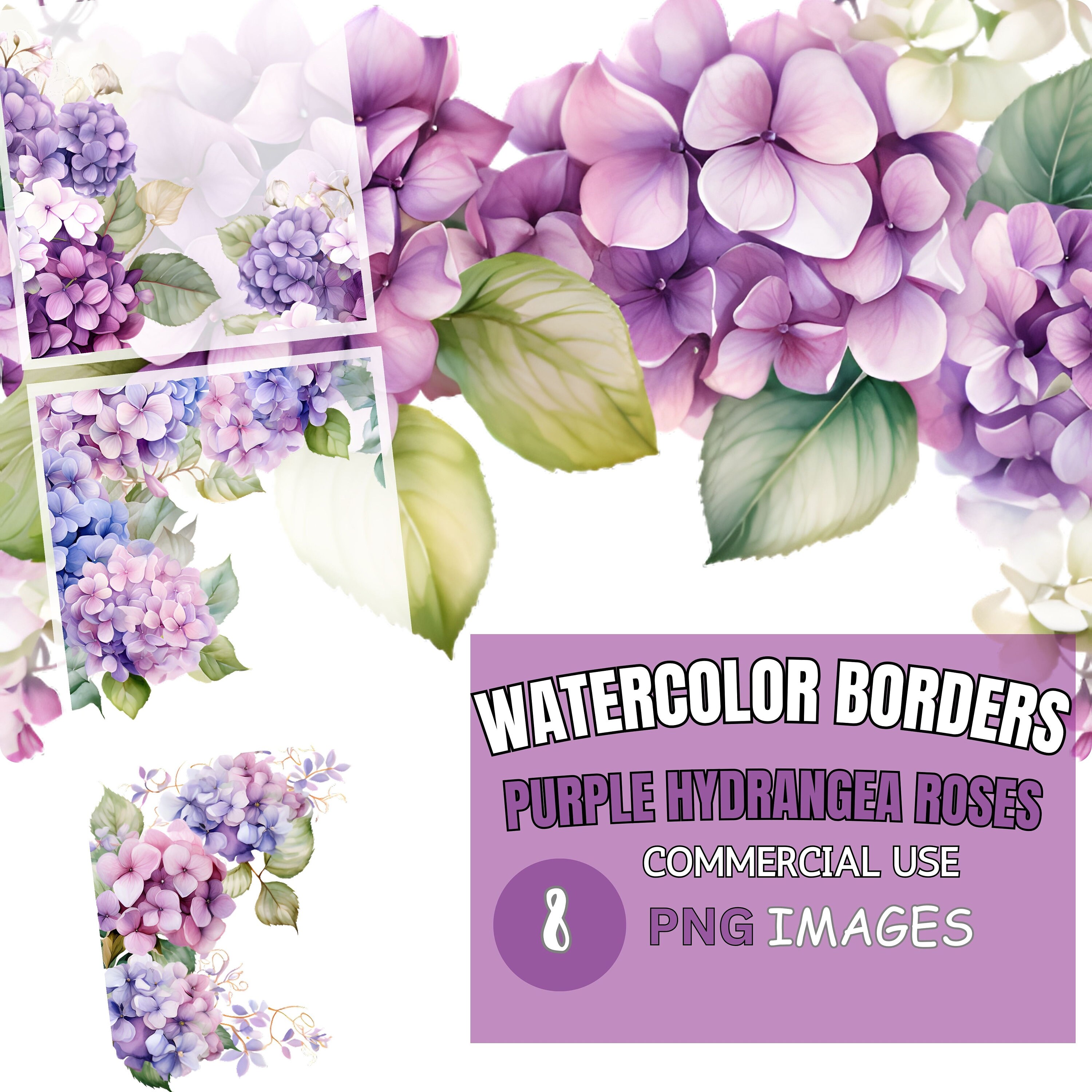 Purple Hydrangea Roses Watercolor Clipart for Wedding - Etsy