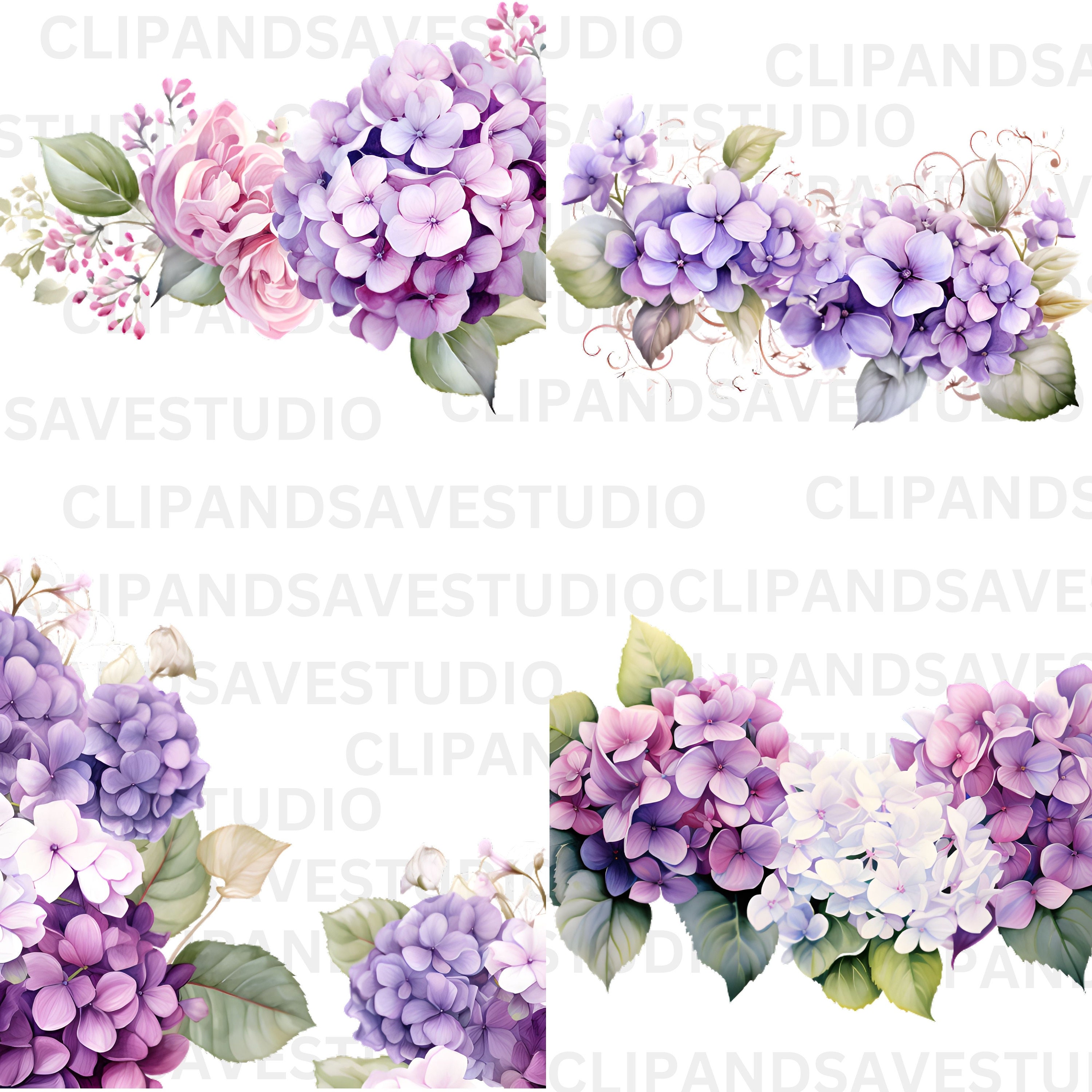 Purple Hydrangea Roses Watercolor Clipart for Wedding - Etsy