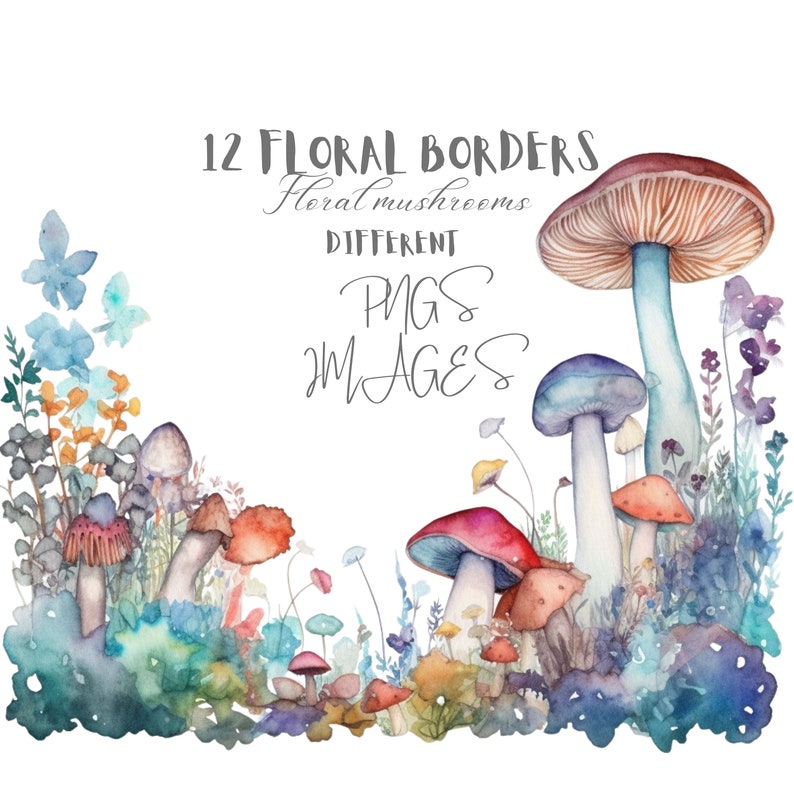 Boho Watercolor Floral Mushrooms Clipart Bundle for Weddings - Etsy