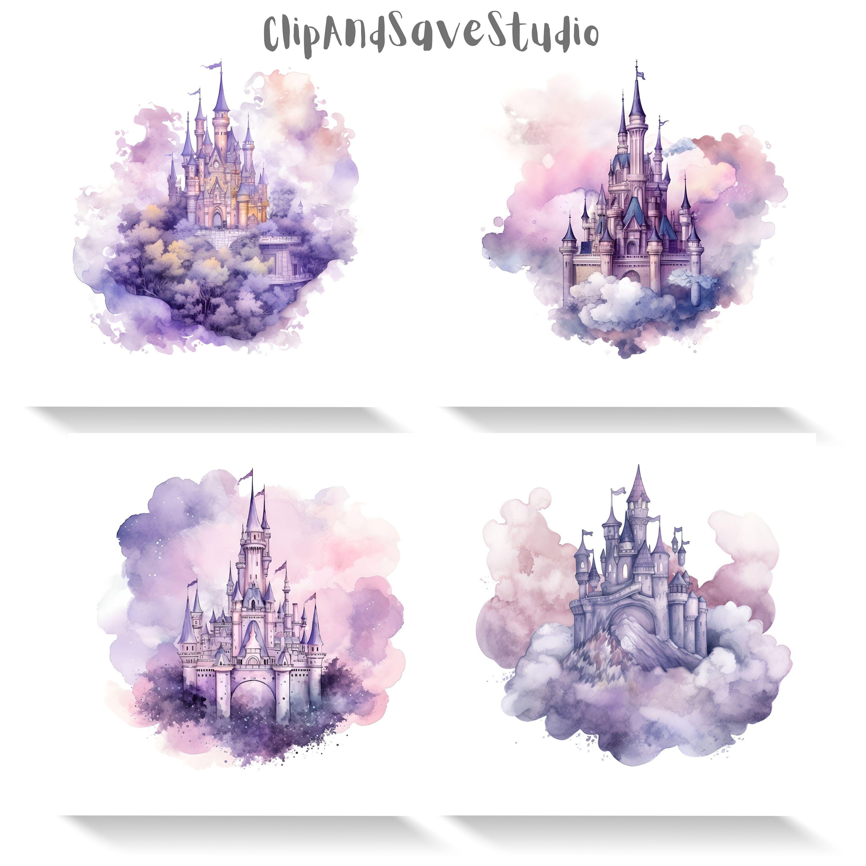 Watercolor Lilac Castle on Clouds Clipart Bundlecommercial - Etsy