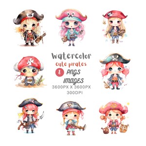 Watercolor Kawaii Pirate Clipart Bundle for Commercial Use,png Files ...