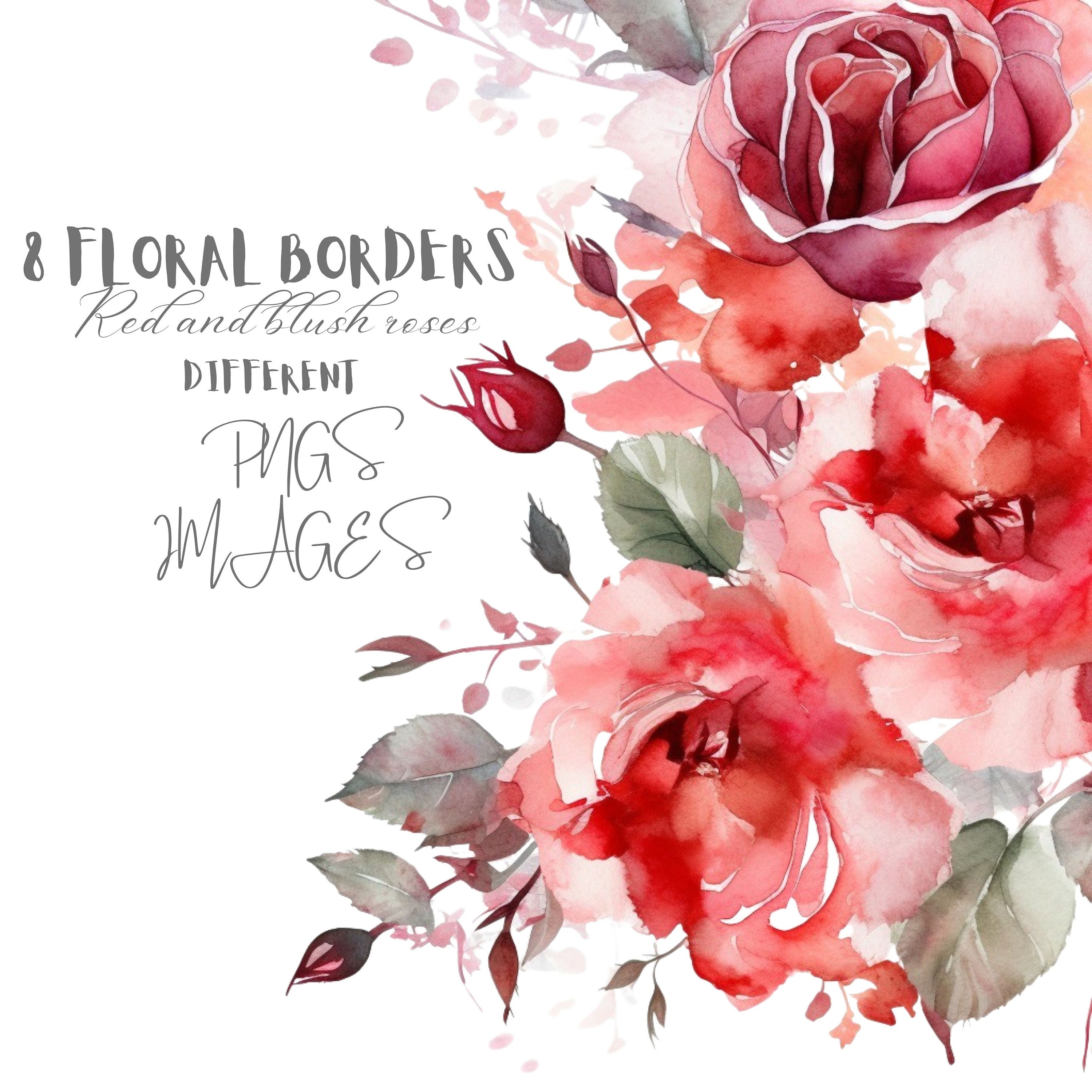 Watercolor Red and Blush Roses Borders Clipart Bundle for - Etsy