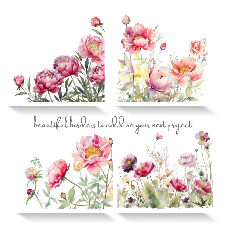 Watercolor Floral Peonies Wildflowers Borders Clipart - Etsy