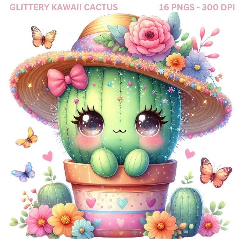 Spring Pastel Watercolor Clipart Bundle Glittery Kawaii Succulent ...