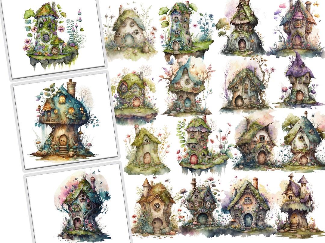 Watercolor Fairy House Clip Art Bundle,fairy House Clip Art,instant ...