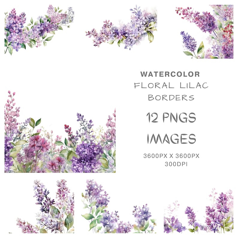 Watercolor Lilac Floral Borders Wedding Clipart DIY - Etsy