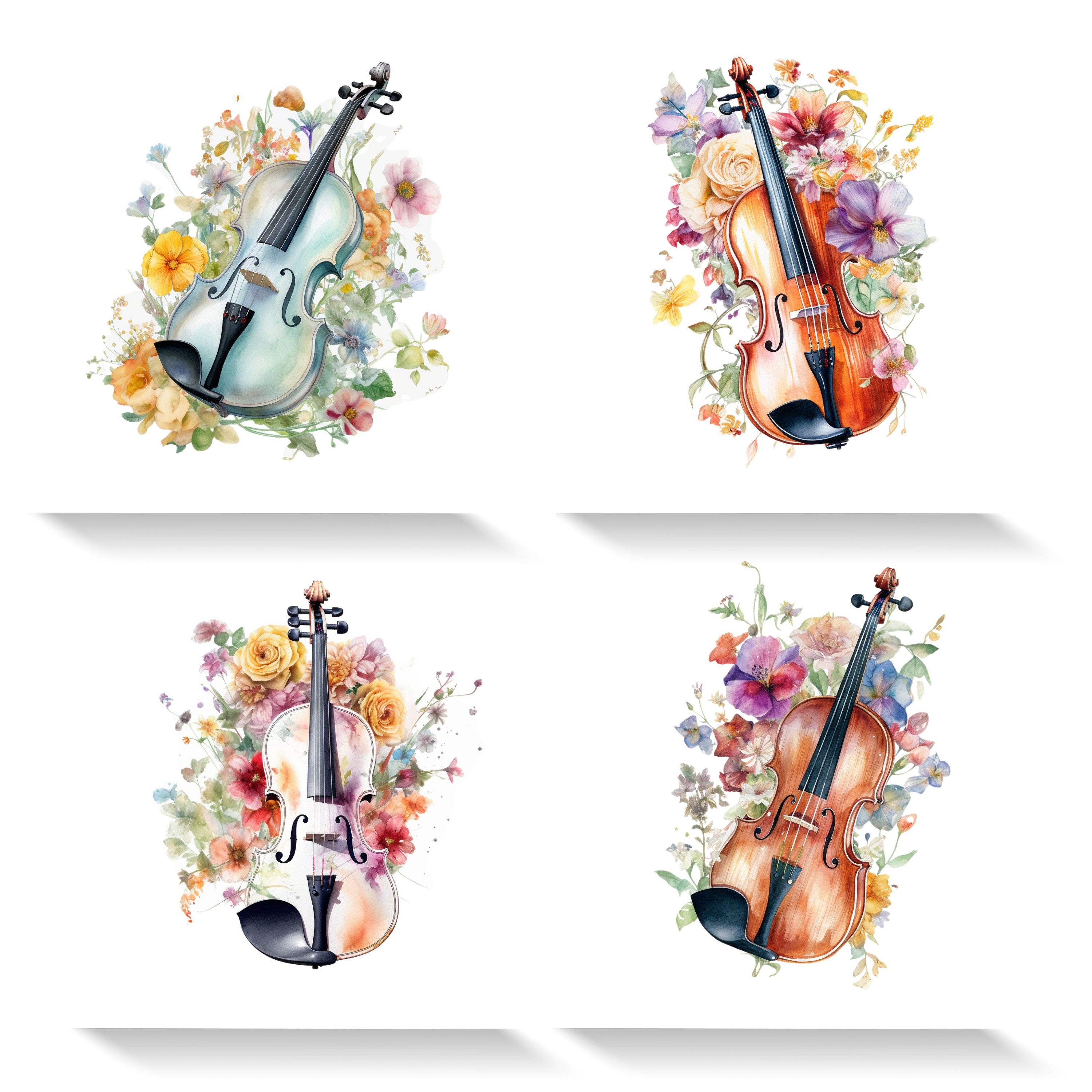 Watercolor, Floral, Violin, Clipart, Bundle, Commercial Use ...