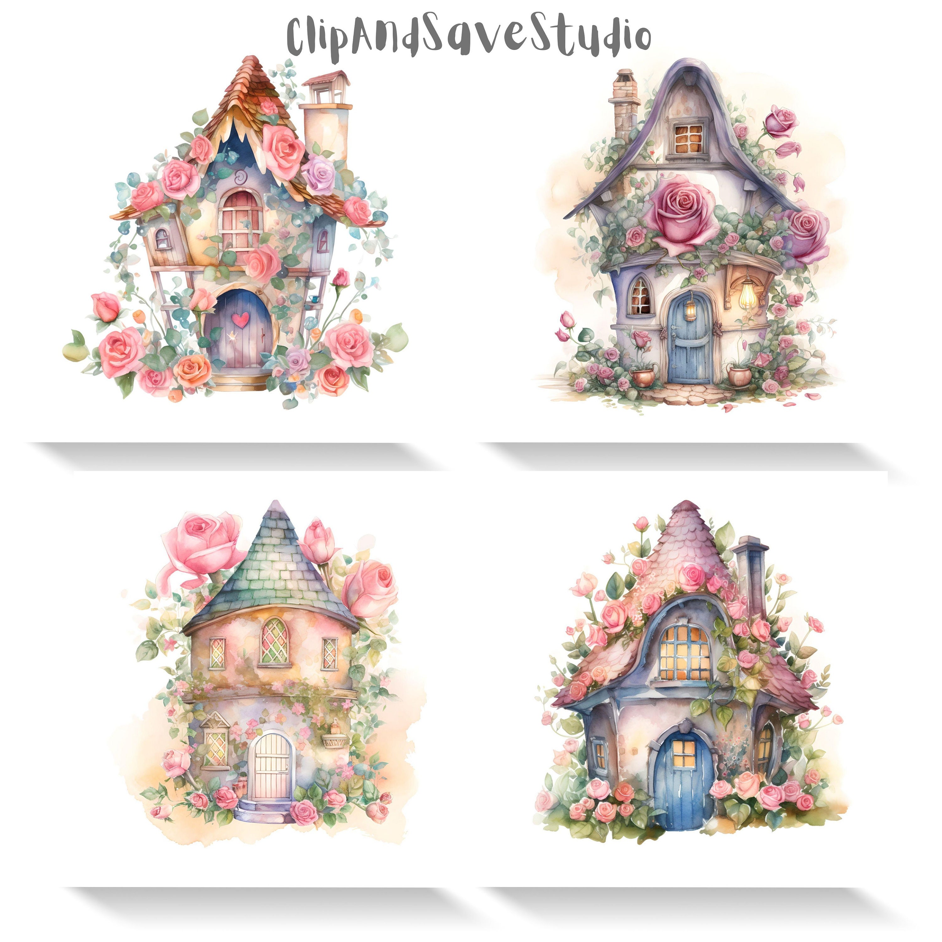Watercolor Floral Fairy House Clipart Bundle ,commercial Use,png Files ...