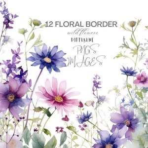 Watercolor Wild Floral Clipart Bundle,commercial Use,purple Flowers ...