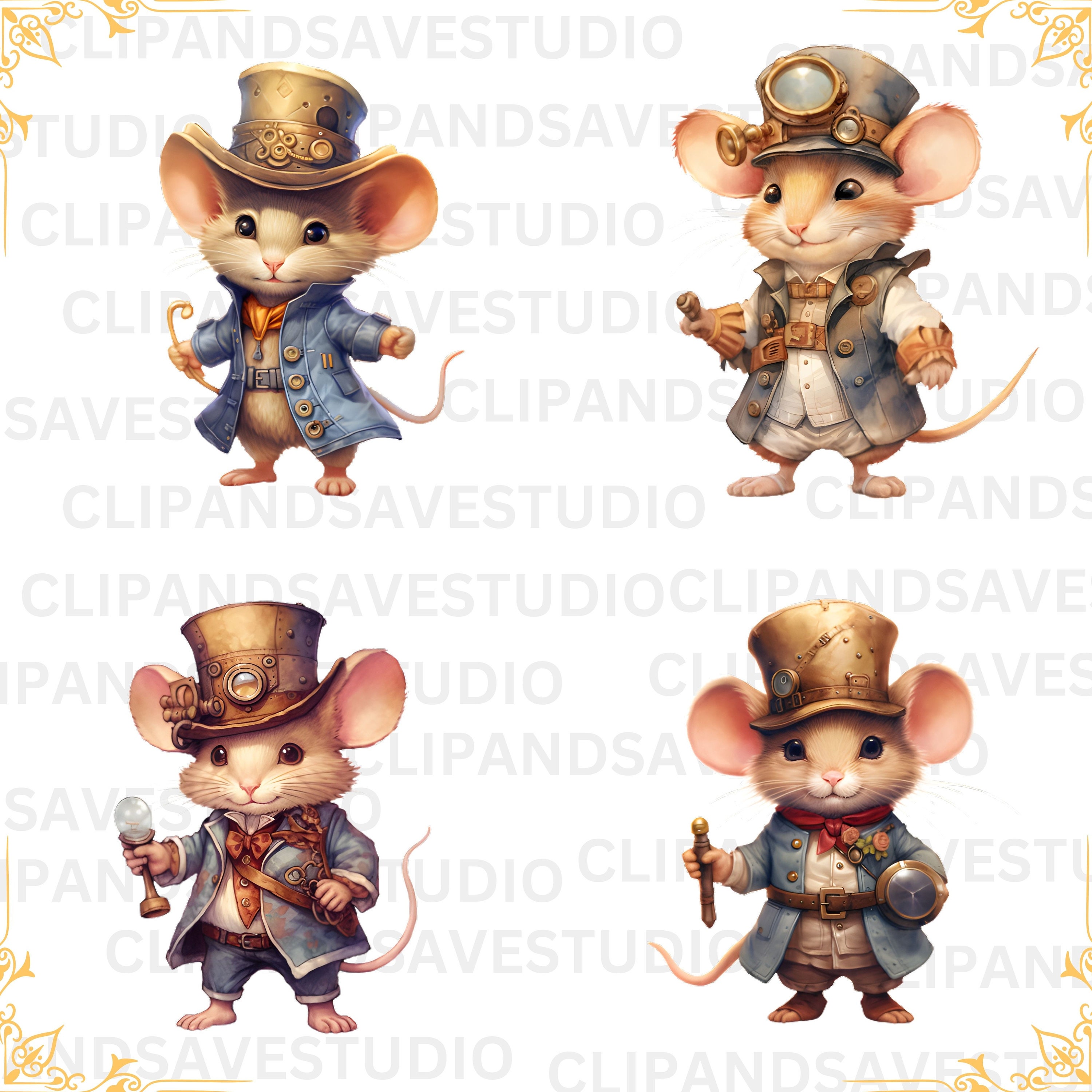 Digital Crafting Clipart Bundle Watercolor, Kawaii, Steampunk, Mouse ...