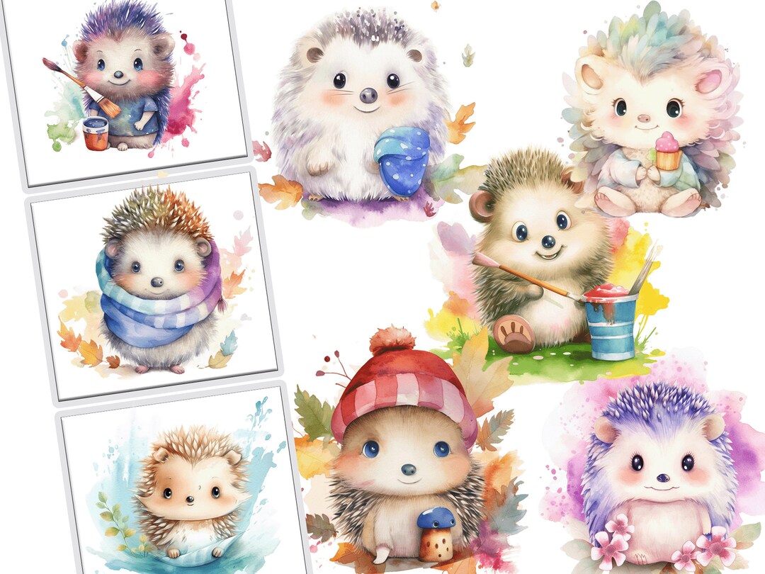 Cute Watercolor Hedgehog Clipart Bundle Sublimation PNG - Etsy