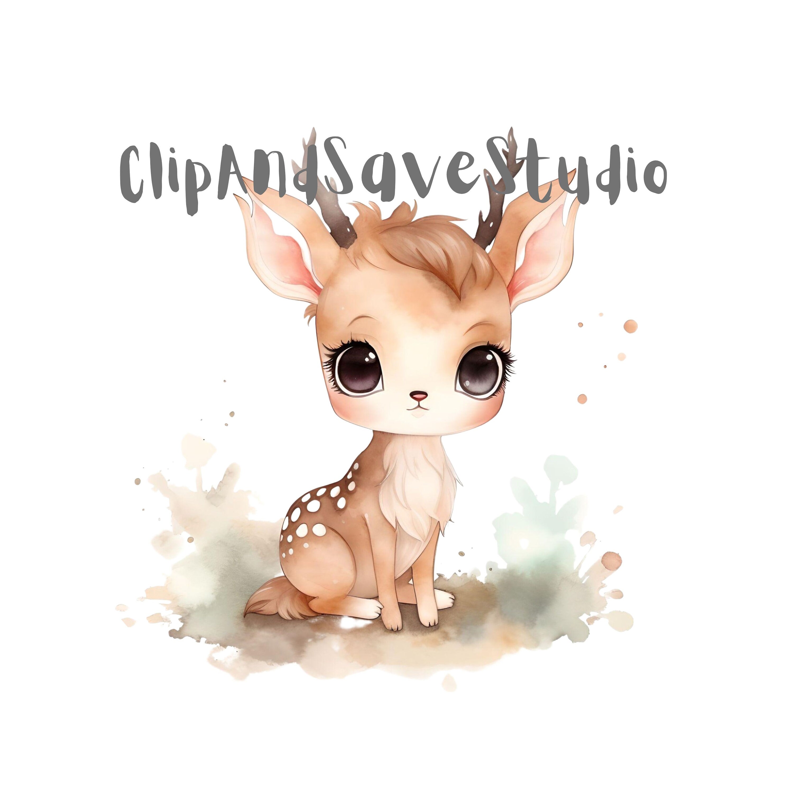 Watercolor Cute Kawaii Fawn Clipart Bundle Ommercial Use PNG - Etsy
