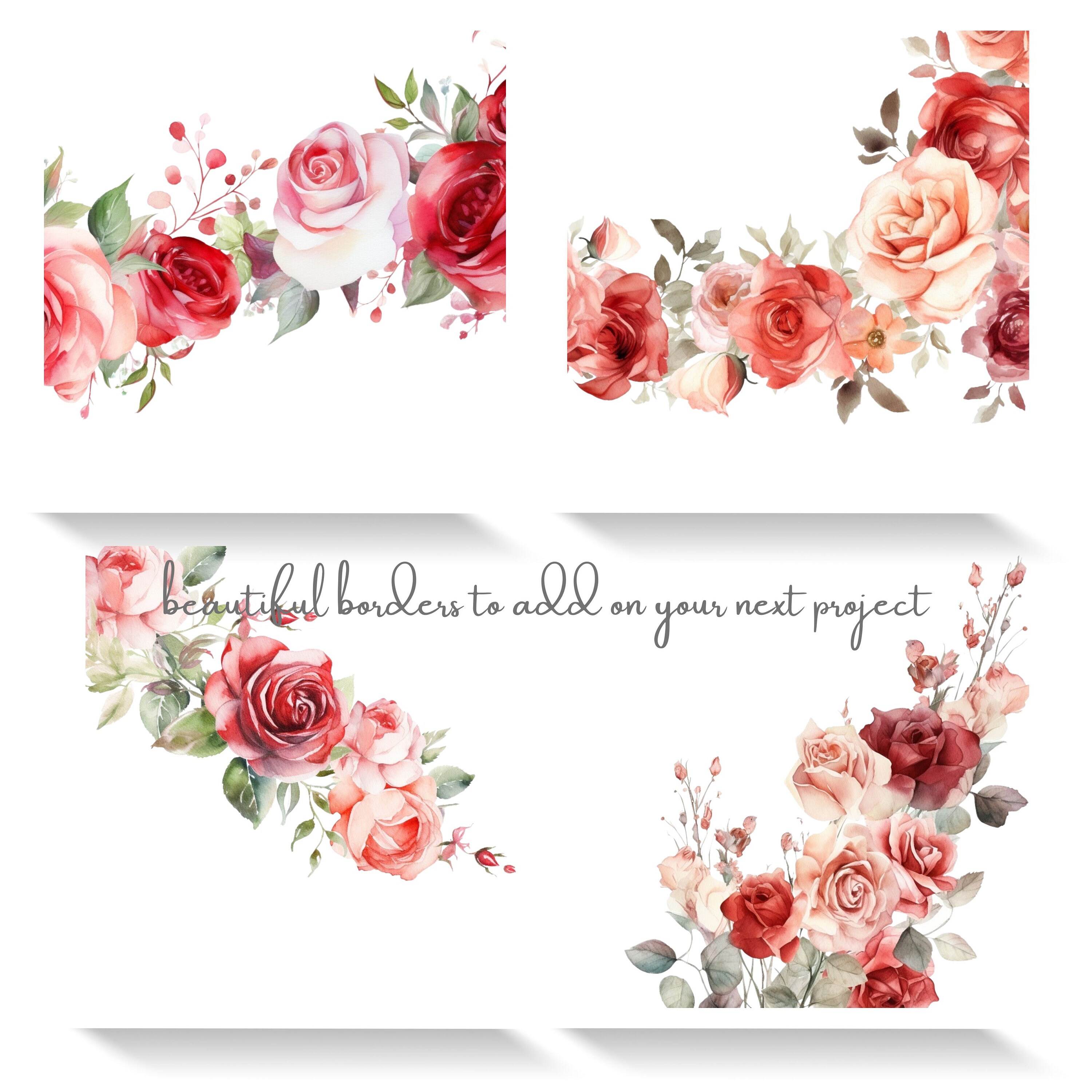 Watercolor Red and Blush Roses Borders Clipart Bundle for - Etsy