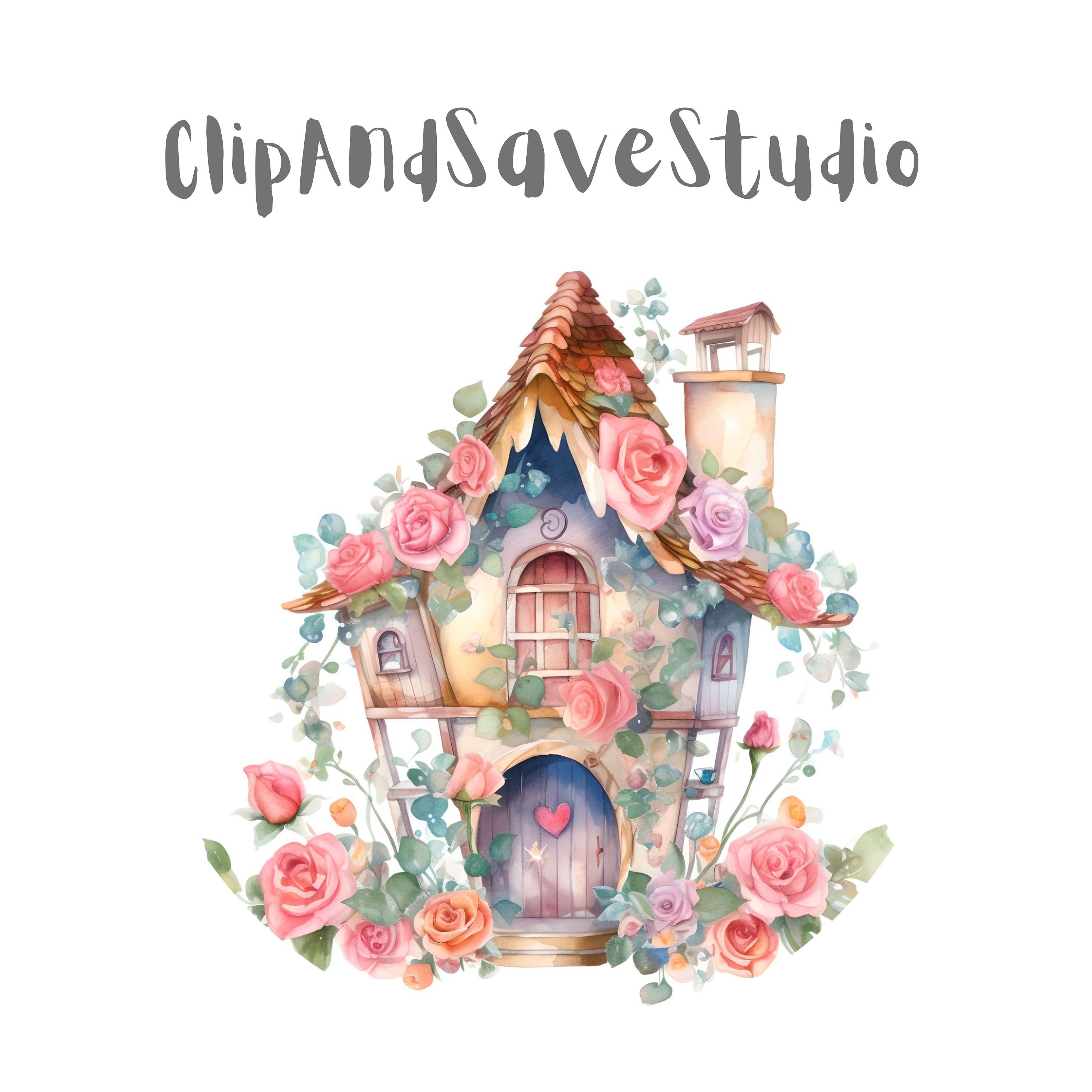 Watercolor Floral Fairy House Clipart Bundle commercial - Etsy