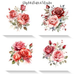 Watercolor Red and Blush Roses Clipart Bundle for Commercial Use ...
