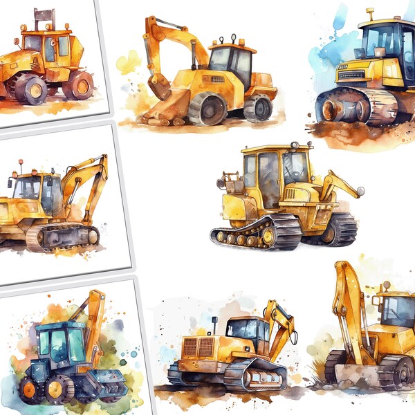 Watercolor Clipart Construction Vehicles - Etsy Australia