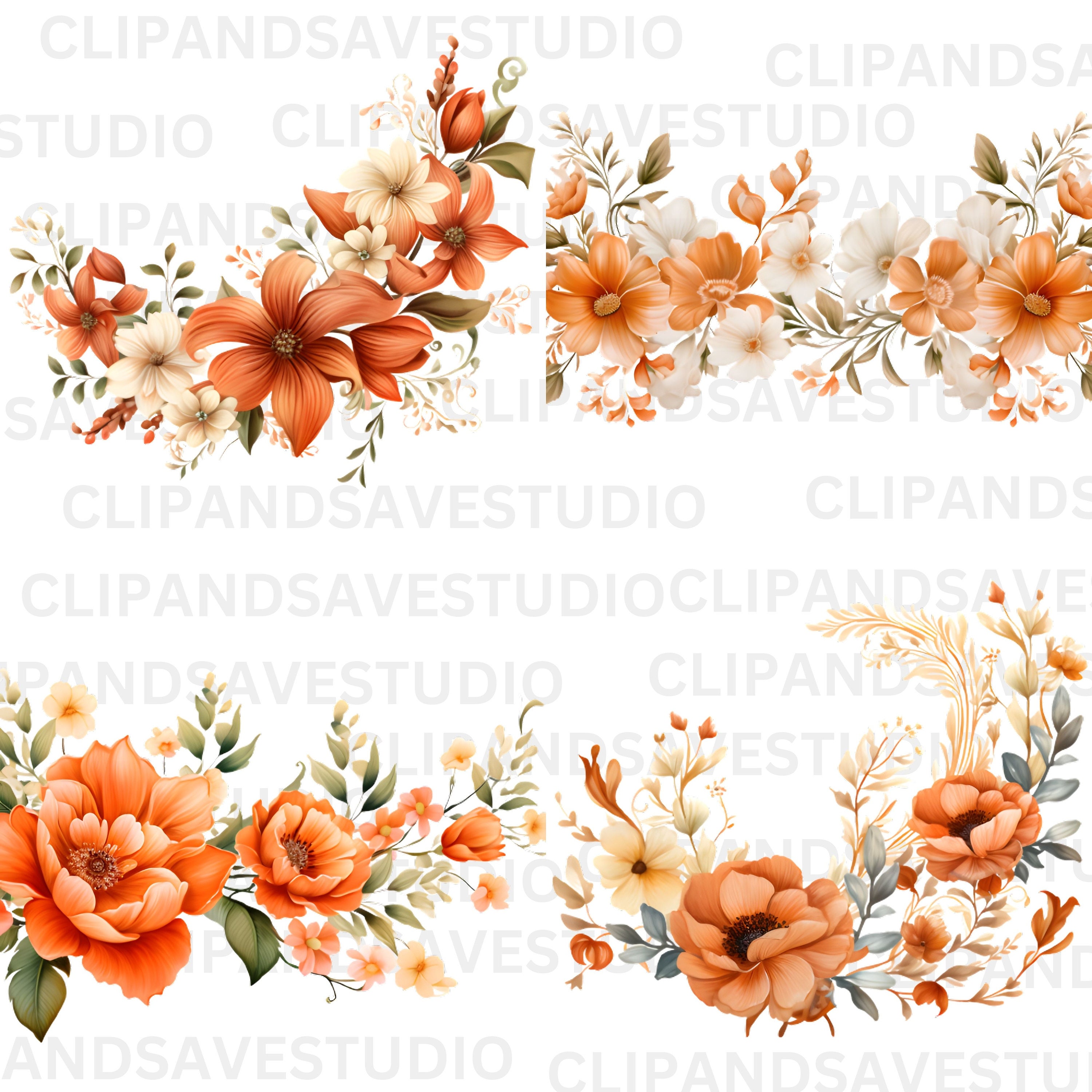 Terracotta Roses Watercolor Clipart for Wedding Invitations - Etsy