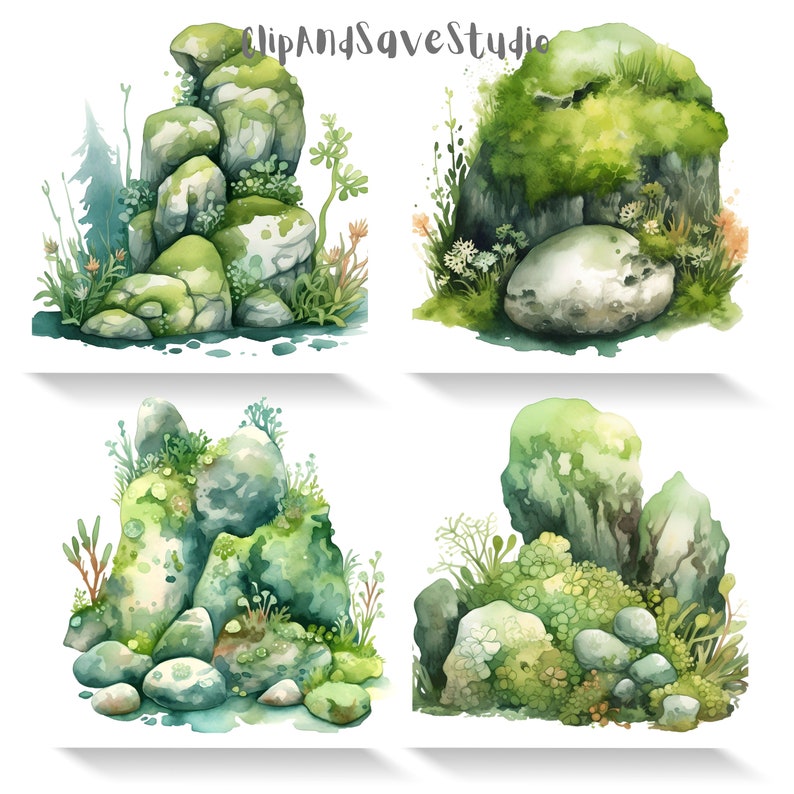 Watercolor Green Moss Clipart Bundle, Commercial Use PNG Files,download ...