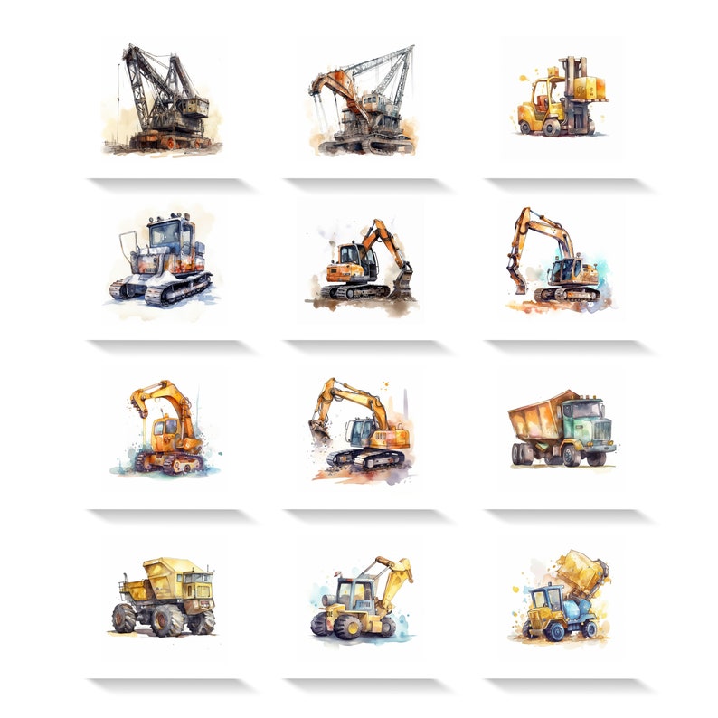 Watercolor Construction Vehicles Clipart Bundle Excavator - Etsy
