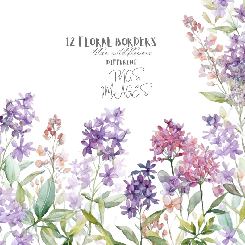 Watercolor Lilac Floral Borders Wedding Clipart DIY - Etsy