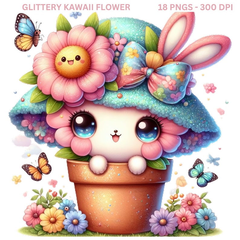 Spring Pastel Watercolor Clipart Bundle Glittery Kawaii Flowers Cute ...