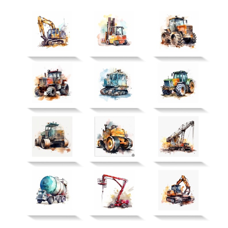 Watercolor Construction Vehicles Clipart Bundle Excavator - Etsy