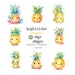 Watercolor Cute Kawaii Summer Pineapple Clipart Bundle, Commercial Use ...