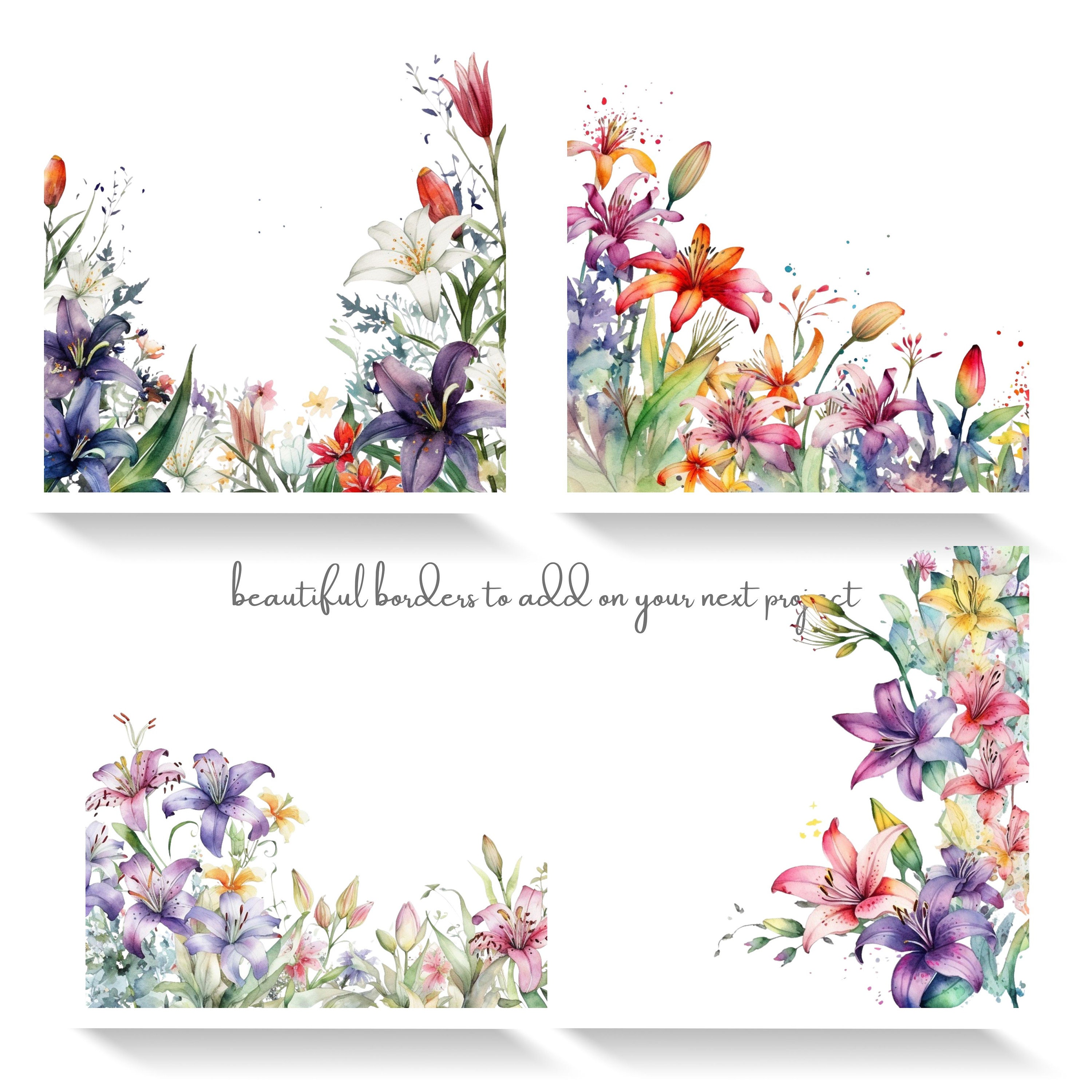 Watercolor Stargazer Wildflowers Borders Clipart - Etsy